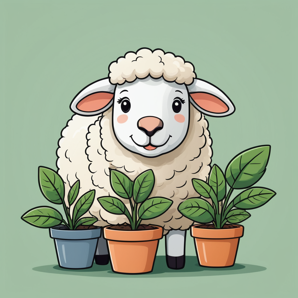 sheep character enjoying a plant - Gulf Picasso | بيكاسو الخليج