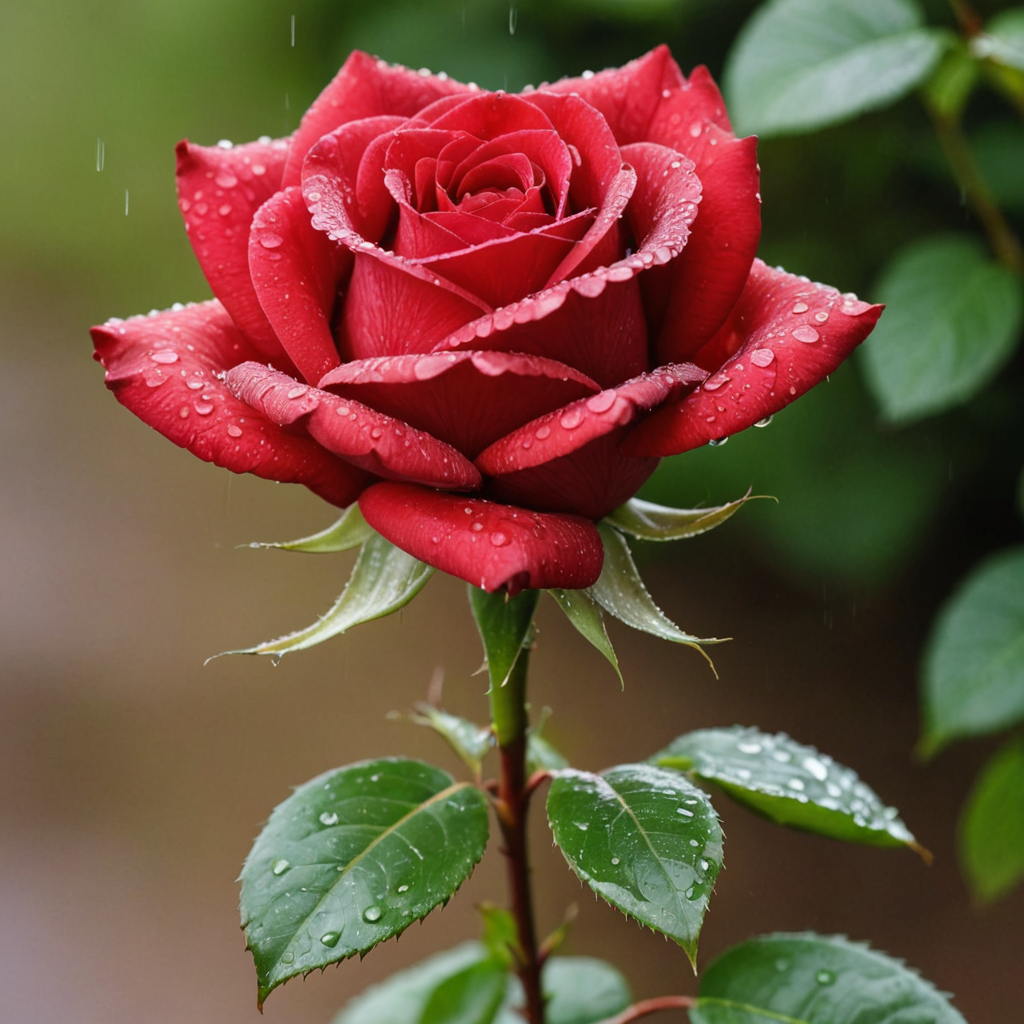 Pretty red rose with rain - Gulf Picasso | بيكاسو الخليج