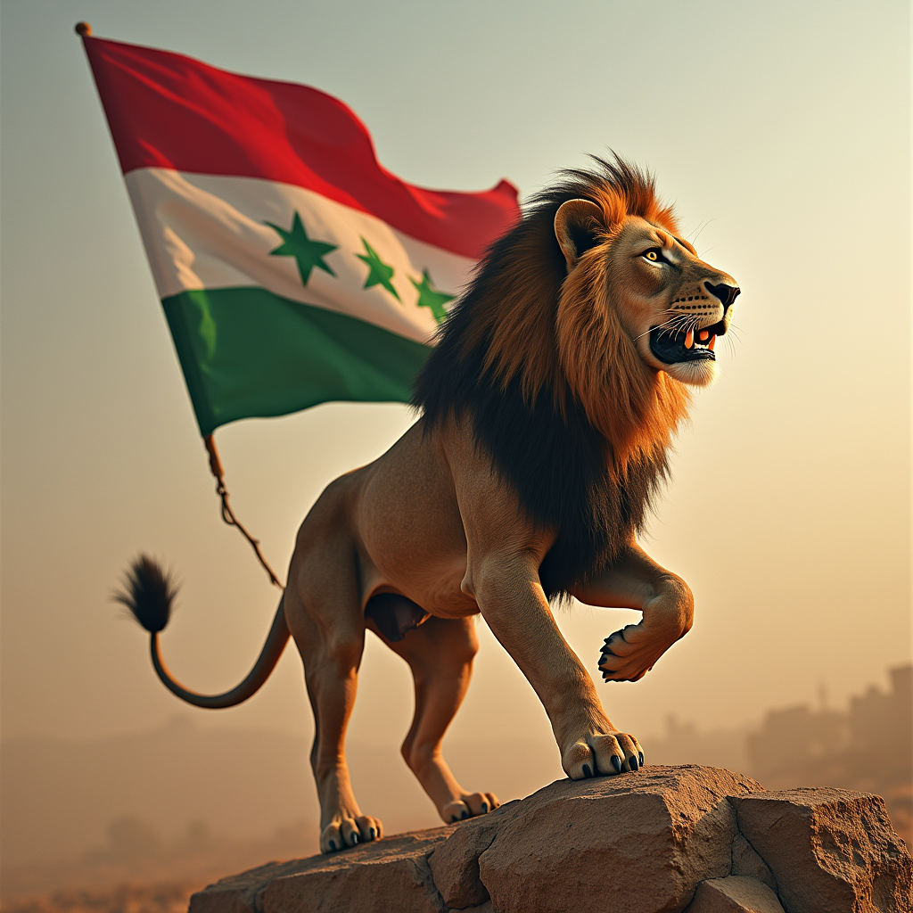 صورة اسد يحمل علم الثورة - بيكاسو الخليج | Gulf Picasso