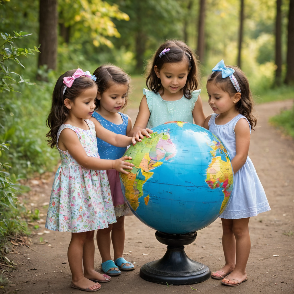 فتيات صغيرات حول مجسم للكرة - بيكاسو الخليج | Gulf Picasso