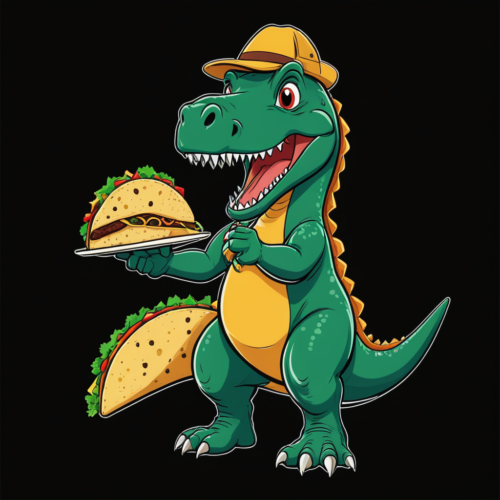 Vector art, dinosaur holding taco - Gulf Picasso | بيكاسو الخليج