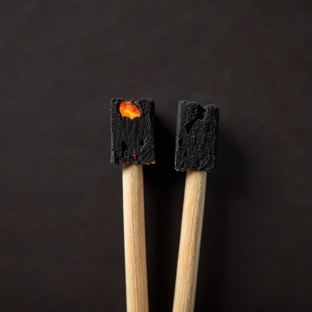 Two burned wooden matches hugging - Gulf Picasso | بيكاسو الخليج